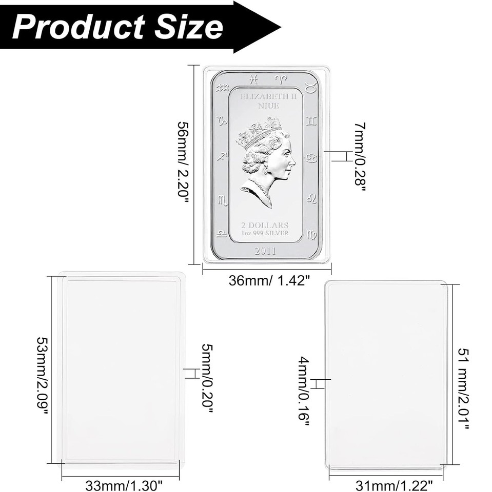 20x Direct Fit Coin 29x50 Holders Capsule For 1oz Silver Bar One Troy ...