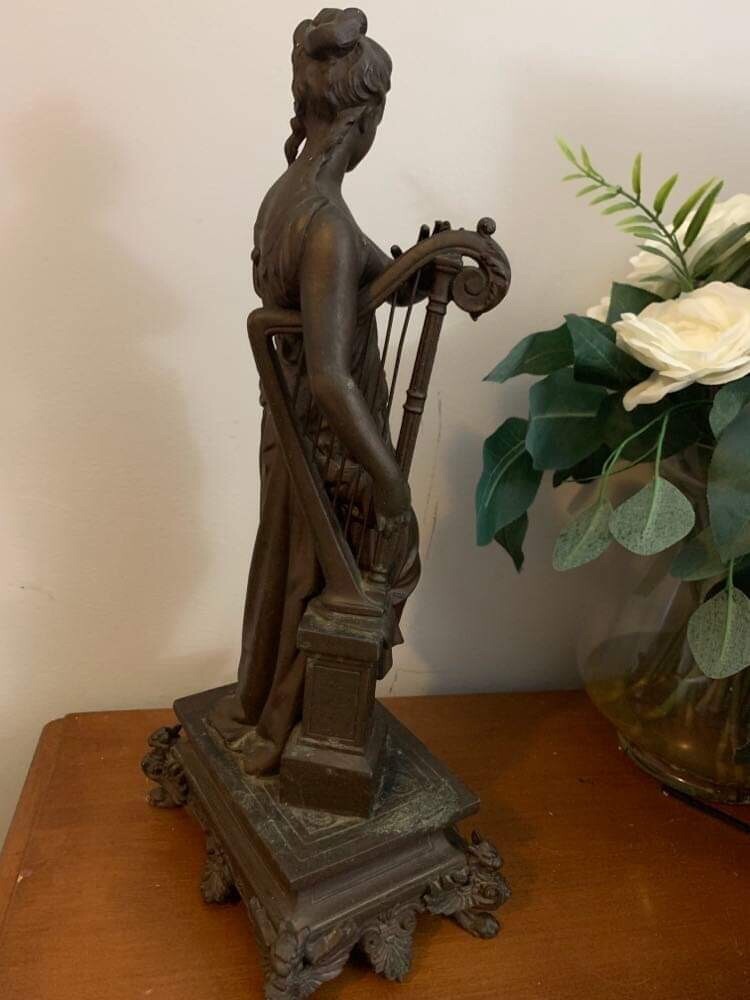 Large Beautiful Antique Bronze Color Ansonia Music Figure Mantle Statue ...