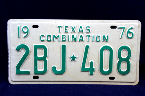 Vintage 1976 Texas Combination Single Green & White License Plate 2BJ ...