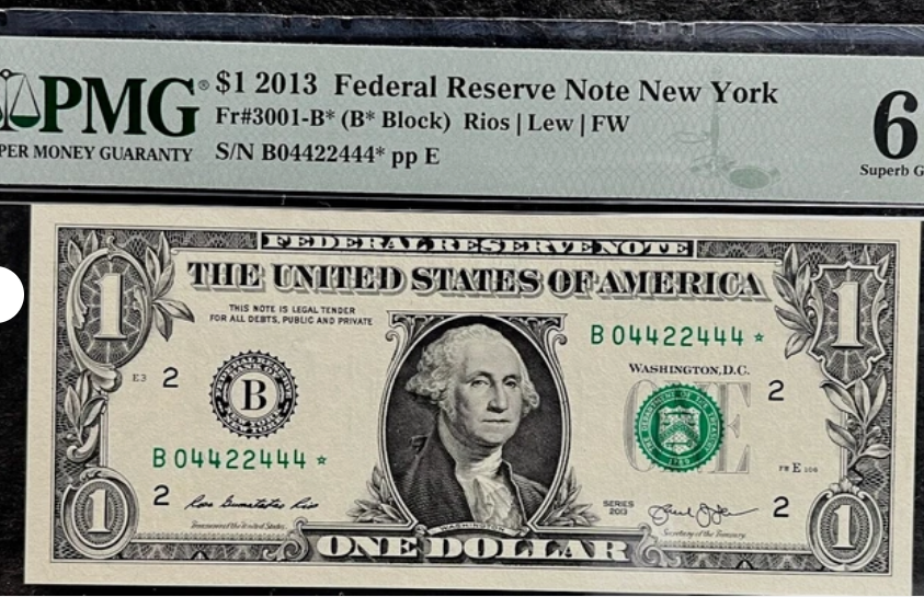 2013 B Duplicate Star Note Error One Dollar Bill B04422450* + B04422444 ...