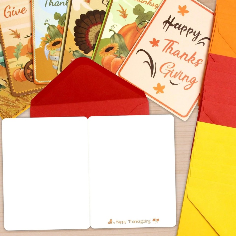 Thanksgiving Greeting Cards with Envelopes 24pcs Watercolor ...
