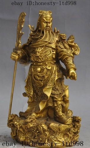 10" chinese brass guan gong guan yu Generals Hold Broadsword Stand ...