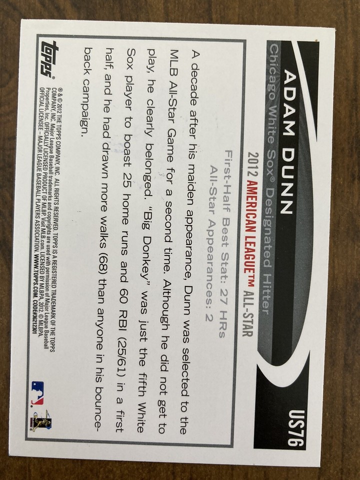 2012 Topps Update #US76 Adam Dunn AS ALLSTAR Autograph Signed White Sox ...
