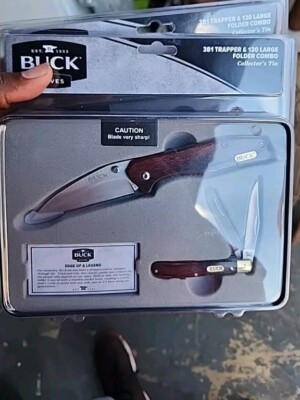 Buck 381 & 130 Trapper Folder Pocket Knife Set w Collector Tin Brown ...