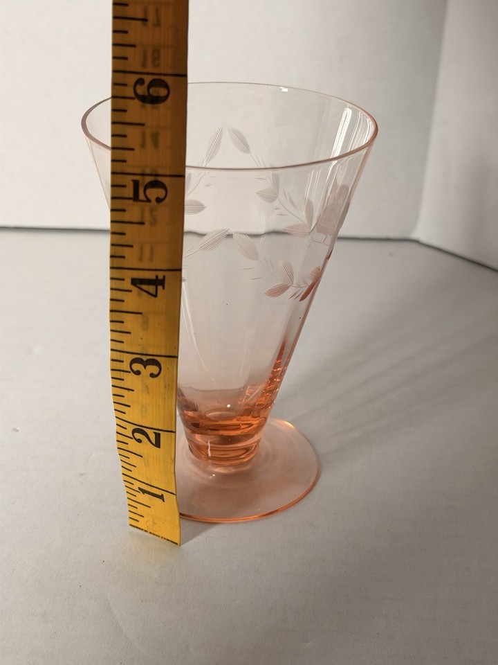 6 Vtg Pink Depression Glass Wheel Etched Cone Footed Art Deco Parfait ...