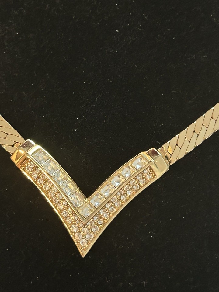 Vintage Christian Dior Crystal Rhinestone V Shape Runway Necklace NWT ...