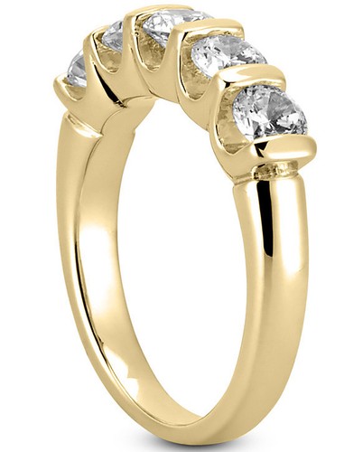 1.50 ct 5 Round Diamond Band U shape 14K Yellow Gold Wedding ring GIA ...