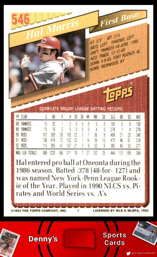 1993 Topps #546 Hal Morris Cincinnati Reds Baseball Card | eBay
