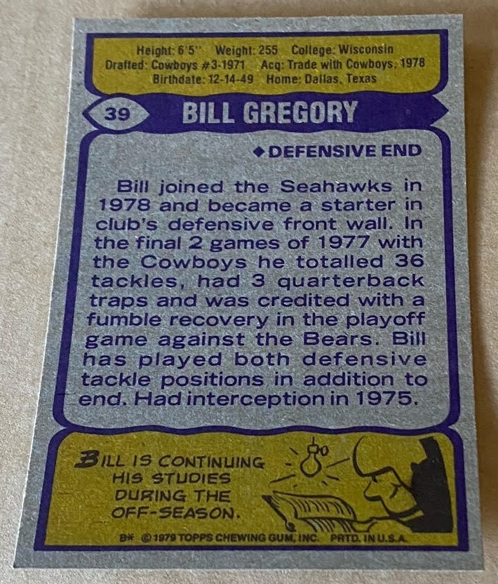 1979 TOPPS CARD #39 BILL GREGORY NM-MT Condition | eBay