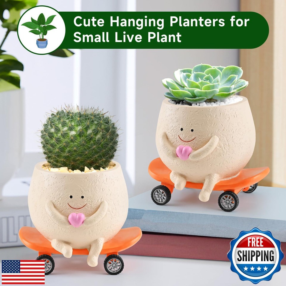 Smiley Face Planters Pots - Cute Skateboard Flower Pots Head with ...