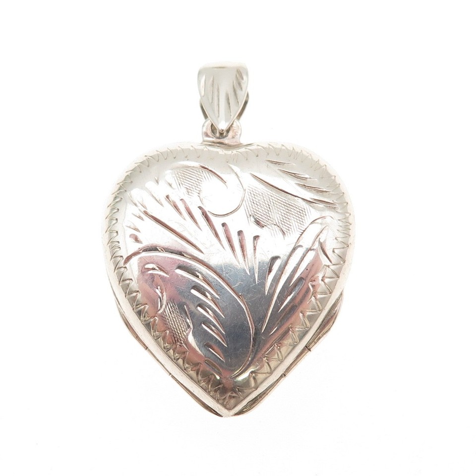 925 Sterling Silver Vintage 4-Way Clover Heart Engraved Locket Charm ...