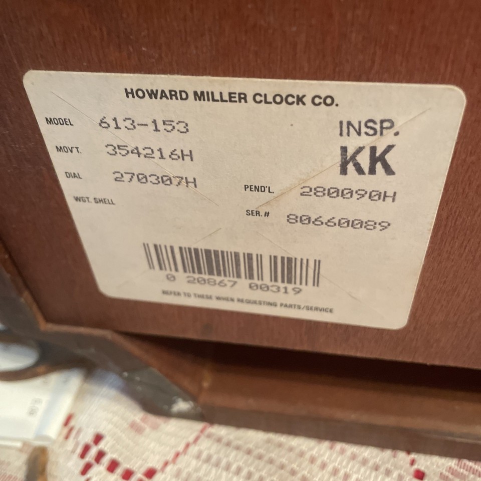Howard Miller Model #613-153 Westminster Chime Key Wind Pendulum Wall ...