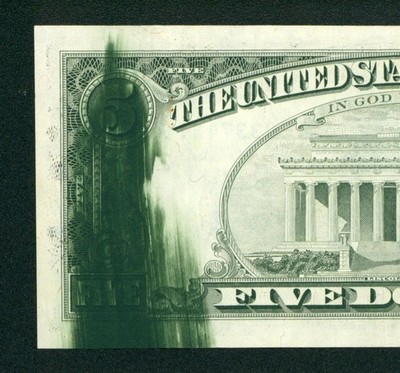 ((ERROR - INK SMEAR)) $5 1985 ((VF+)) FEDERAL RESERVE NOTE ** PAPER ...