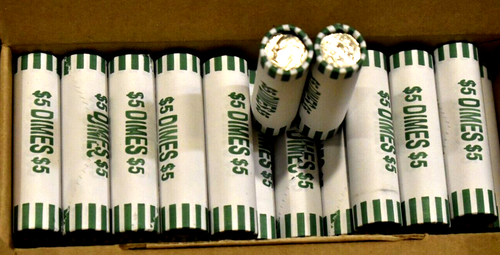 Roll of Sealed Circulated DIMES - ORIGINAL BANK WRAP ROOSEVELT DIMES ...