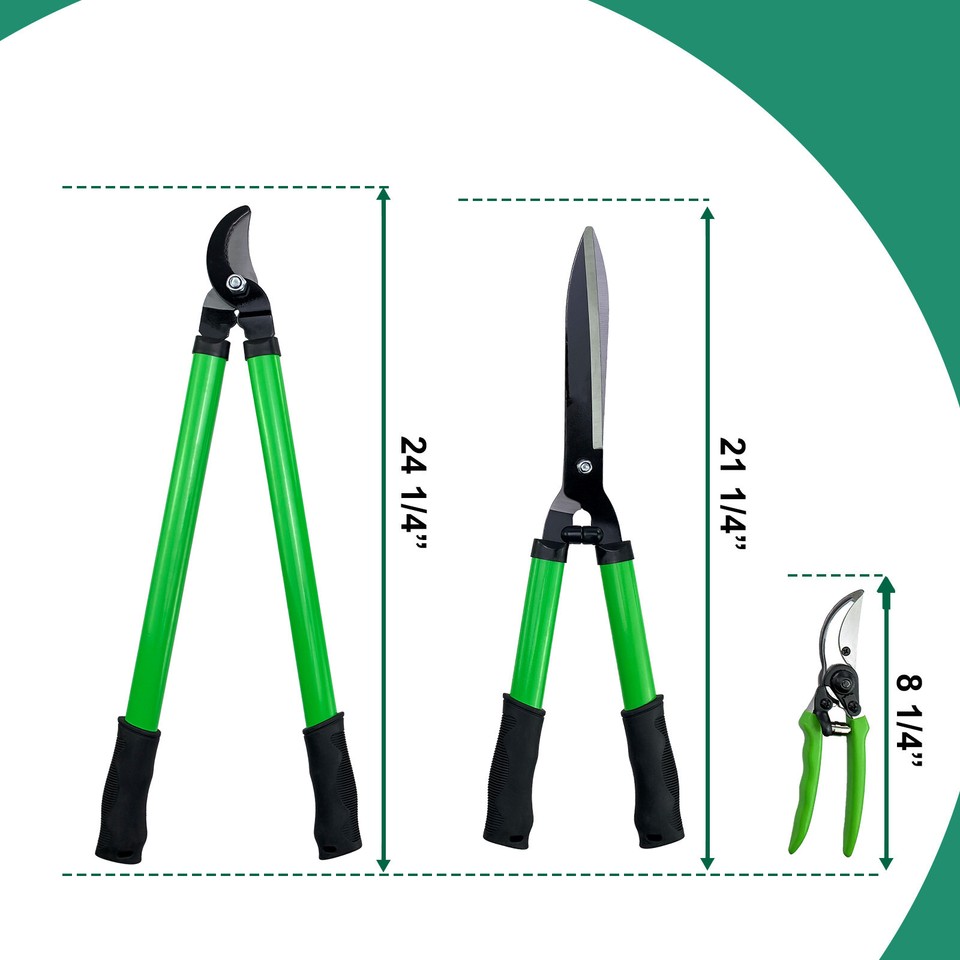 3Pcs Garden Pruner Tool Set w/ Lopper, Hedge Shears & Pruner Shears ...