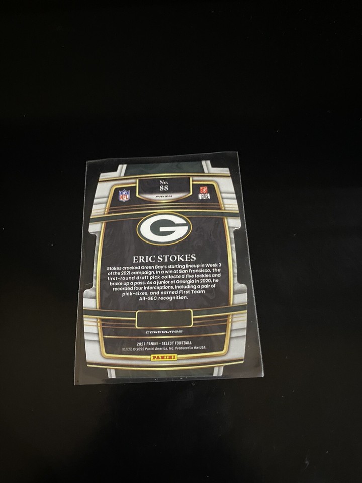 Eric Stokes 2021 Select Concourse Level Yellow Black Prizm RC Die ...