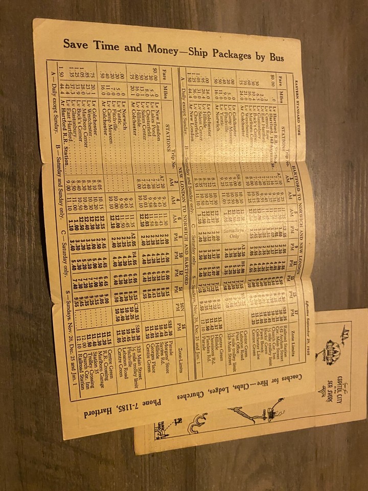 Lot of 2 The Short Line Bus Coach 1935 Times Table Schedule | eBay