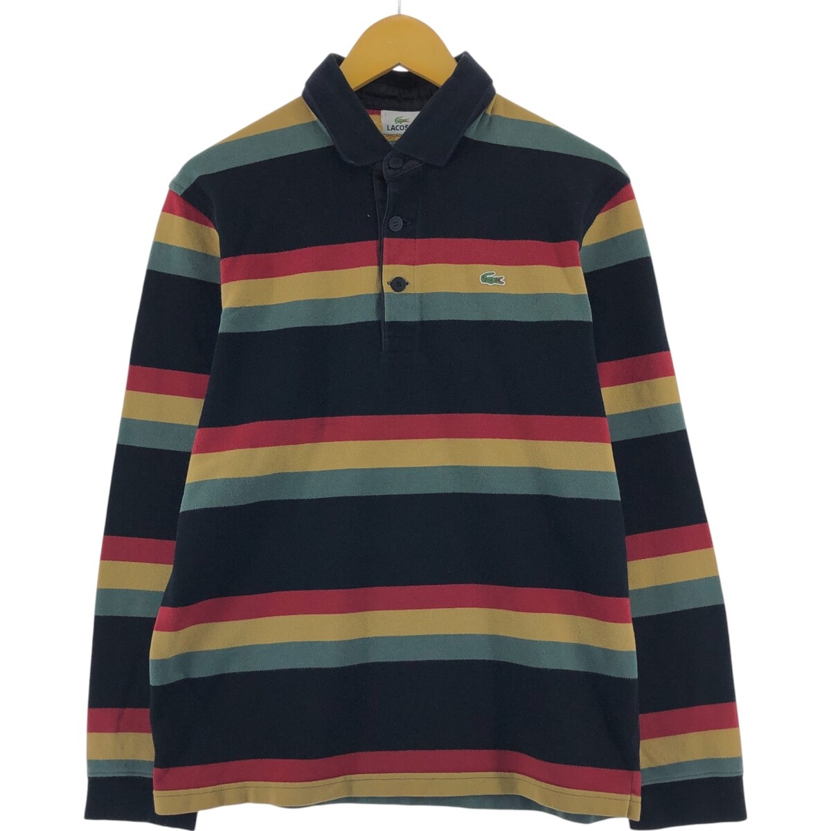 LACOSTE Border Pattern Long Sleeve Border Polo Shirt … - Gem