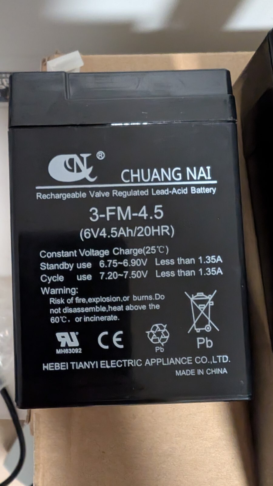 CHUANG NAI F-FM-4. (6 VOLT 4.5 AH) Rechargeable Sealed Lead Acid ...