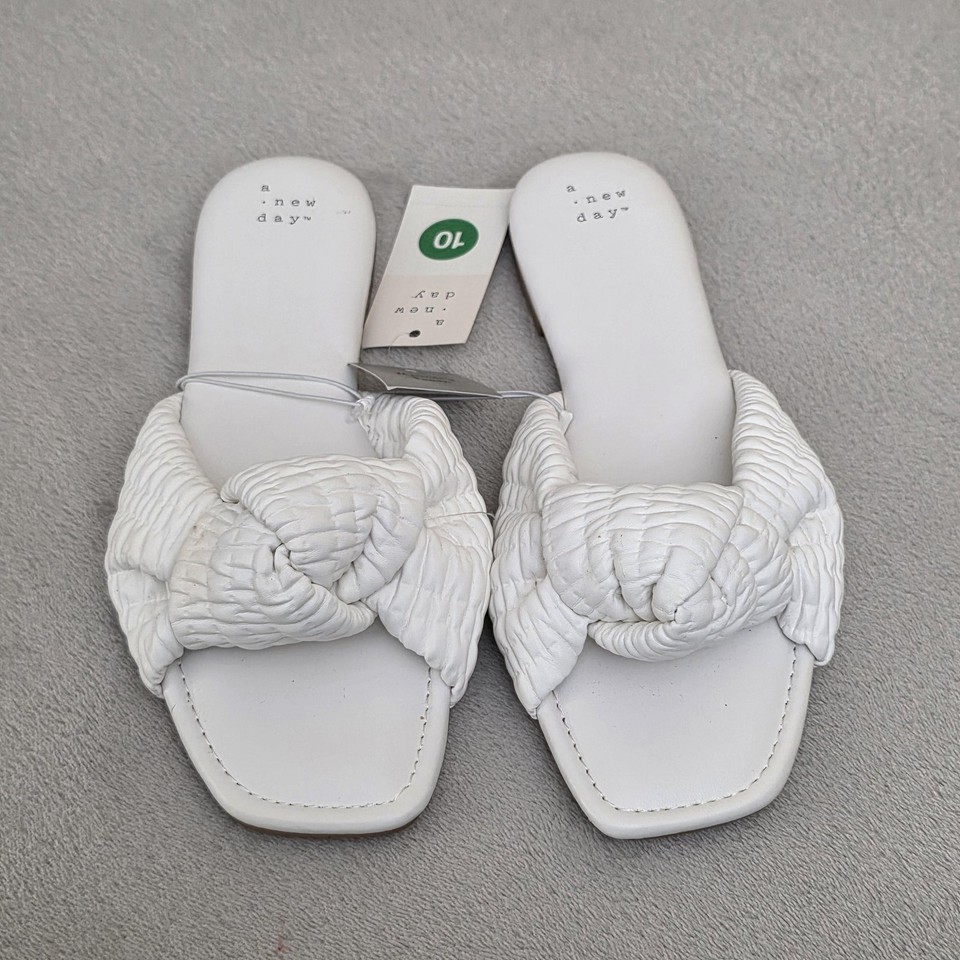 A New Day Shoes Womens Size 10 Off White Ruth Braided Slide Sandals ...