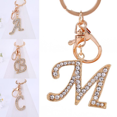 Rhinestone Initial Letter Key Ring Holder Alphabet Women Bag Pendant ...