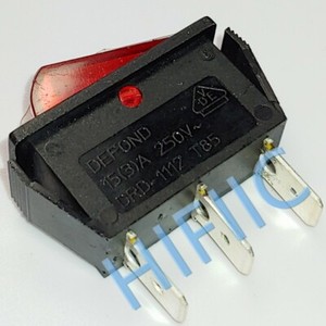 DEFOND DRD-1112 Power On Off Rocker Switch 3 Pin Red Lamp 15(3)A 250VAC ...