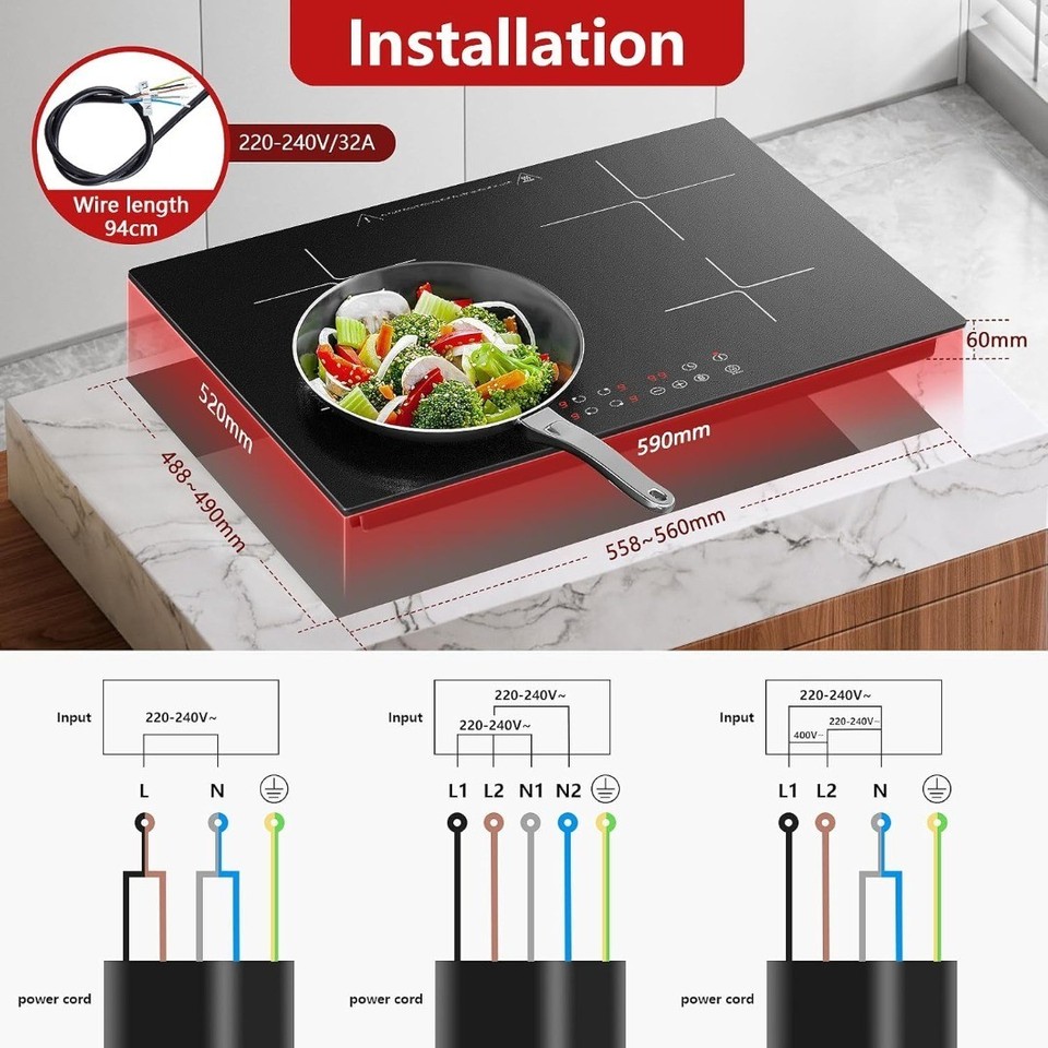 Induction Cooker 4 Zones 60cm with Booster Hardwire Touch Control ...