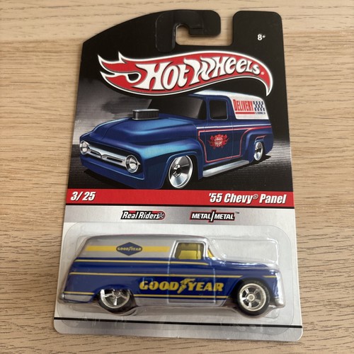 Hot wheels Blue Yellow real riders 55 Chevy Panel Goodyear 2009 | eBay