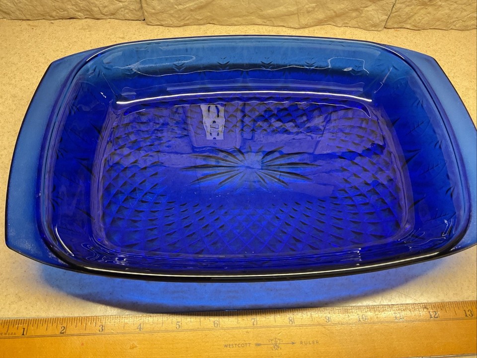 Avon Royal Sapphire Blue Baking Dish~France~Leaf & Diamond Cut Pattern ...