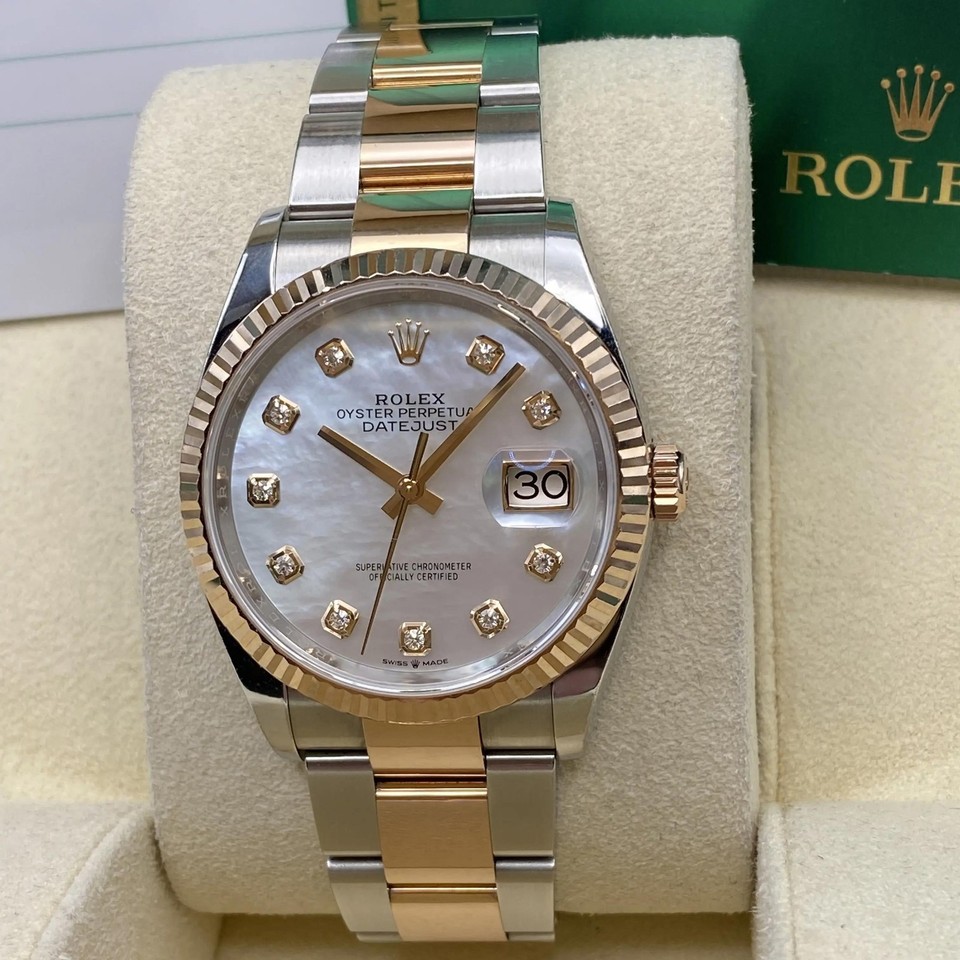 Rolex Datejust 36mm 126231 Steel Everose Gold MOP Diamond Dial Watch ...