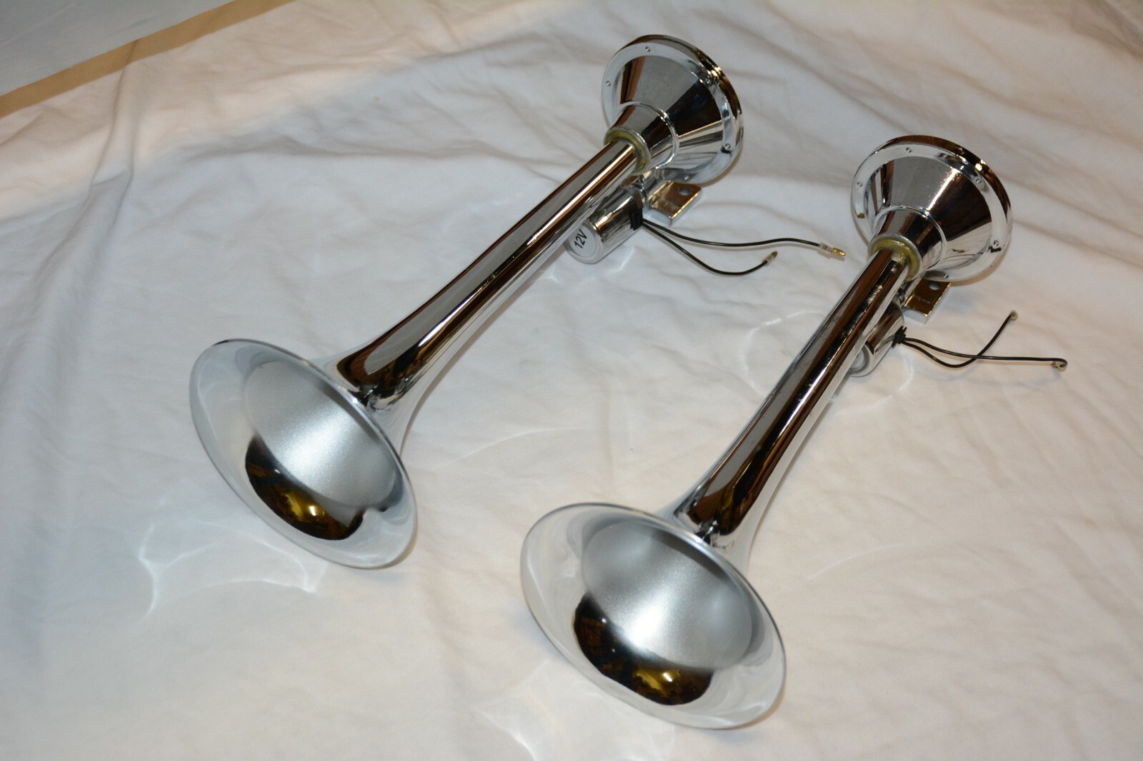 CHROME 17" Dual Trumpet Air Horn Kit Train Semi Truck Boat RV LOUD 150 ...
