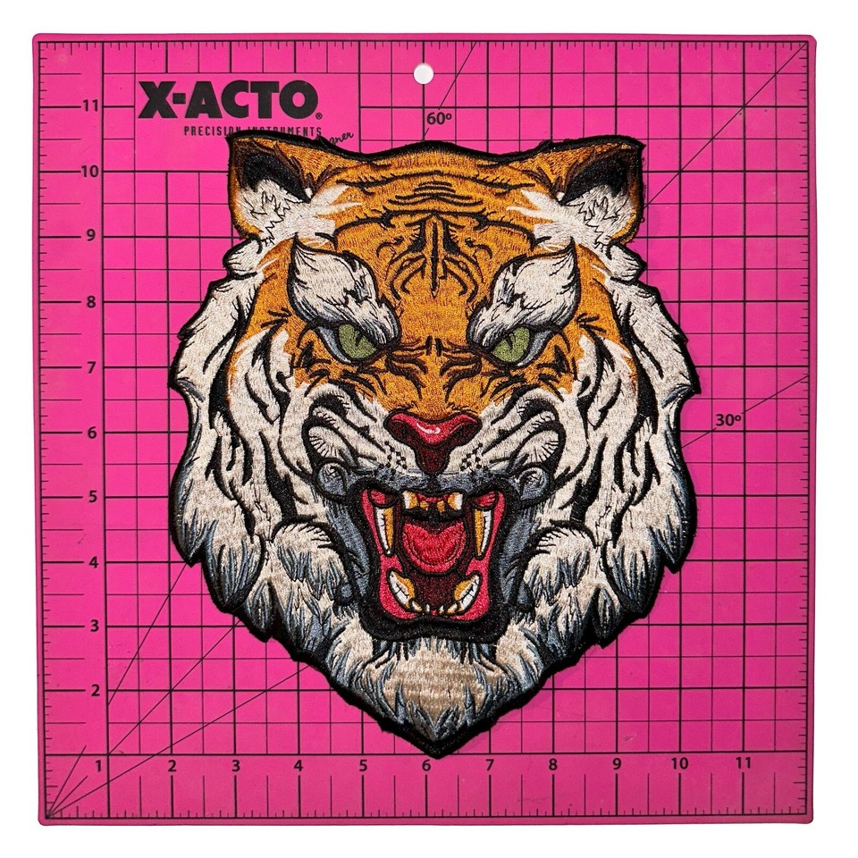 Large Tiger Head Sew-On Patch - 9.5x8 inches - Embroidered Wildlife ...