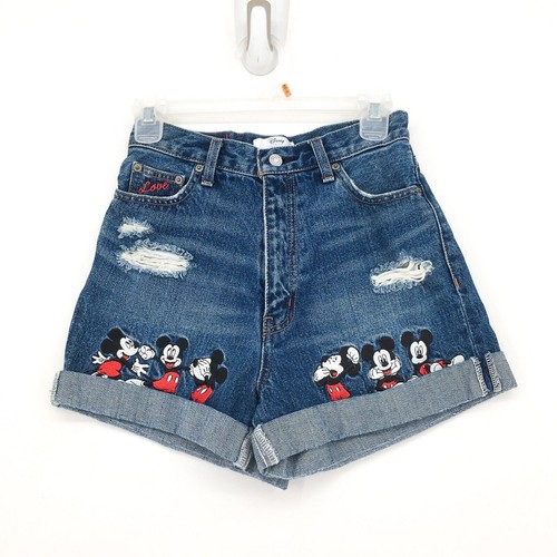 Moussy Disney Women 2 Mickey Mouse Shorts Distressed Denim Cuff ...