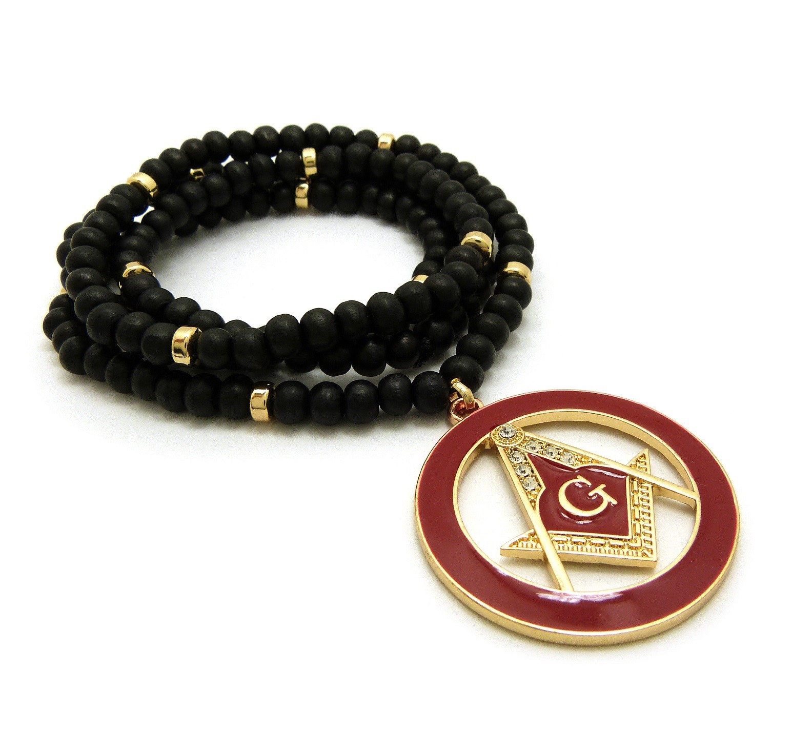 NEW FREEMASON MASONIC 2 TONE ROUND PENDANT 6mm/30" WOODEN BEAD CHAIN ...