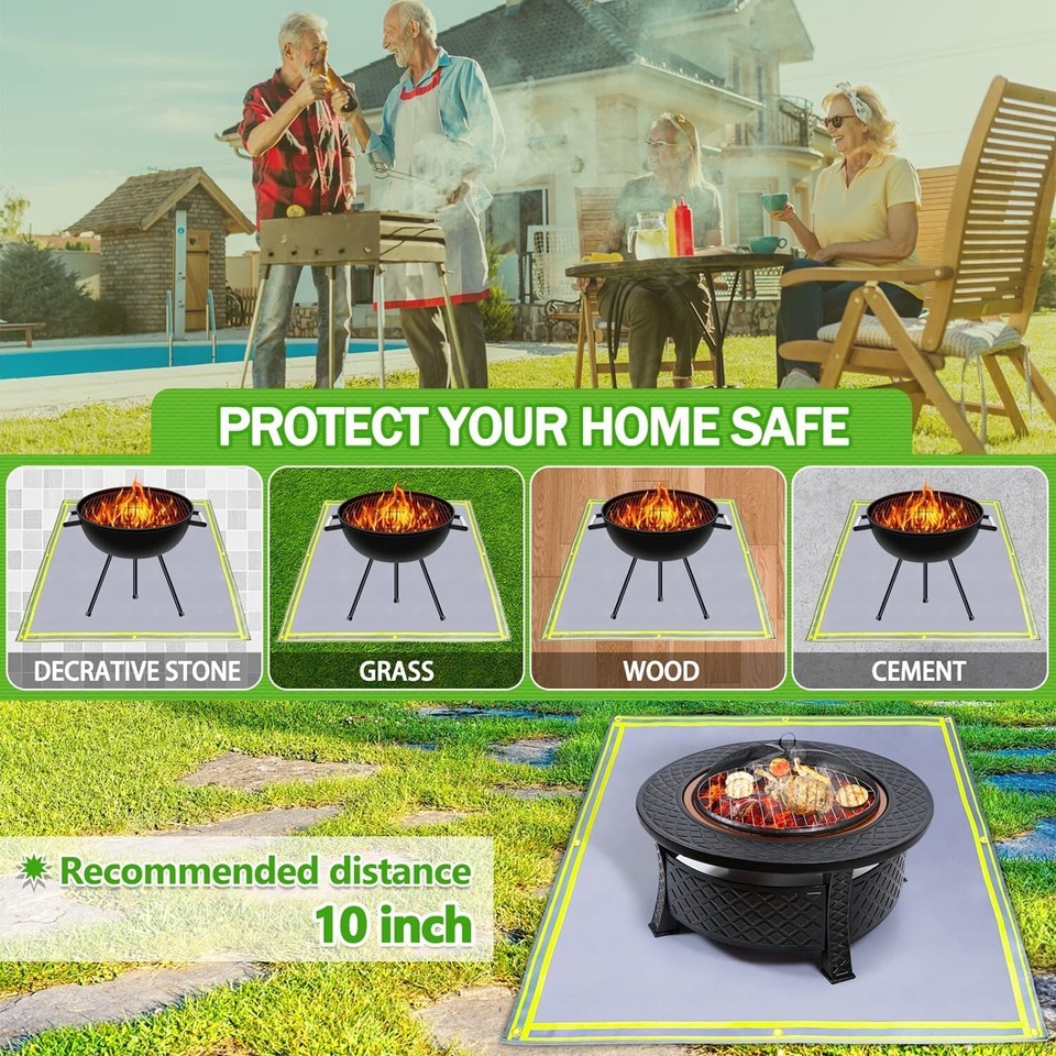 47"x47" Large 3-Layer Fireproof Fire Pit BBQ Grill Pad with Reflective ...