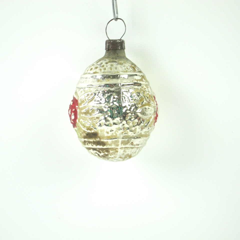 Vintage Glass Christmas Ornament Red Rose Flower Embossed Mid-Century ...