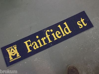 Vintage ARTHUR HILL / FAIRFIELD St STREET SIGN 42" X 9" GOLD LETTERING ...