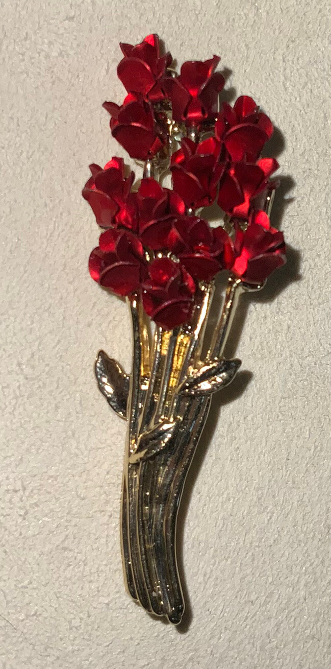 Vintage Danbury Mint Dozen Longstem Red Roses Brooch … - Gem