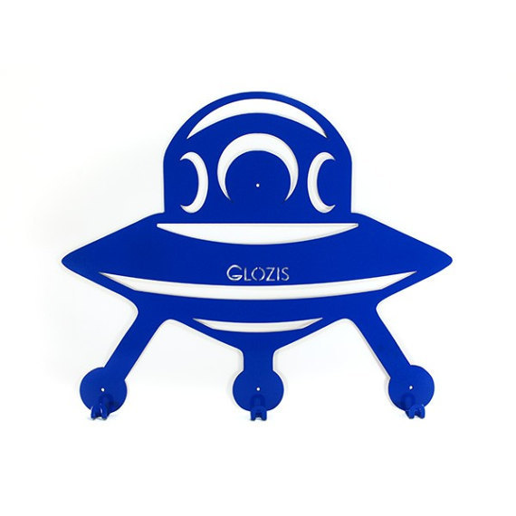 Metal Coat Rack Blue Wall Hooks Steel UFO Handmade Decor Hanger FREE ...