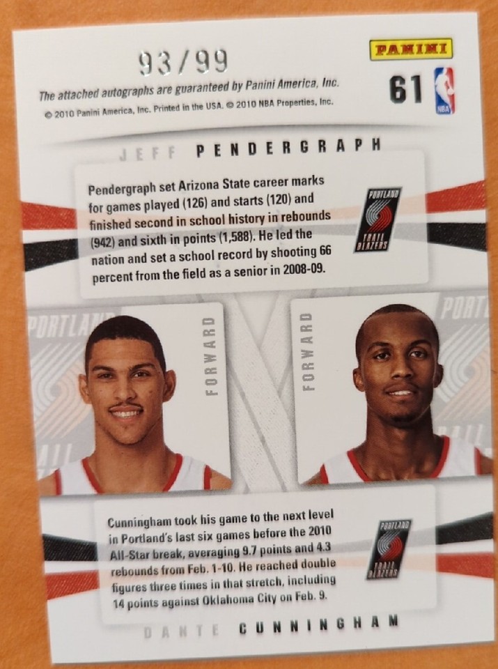 Jeff PENDERGRAPH AYRES Dante CUNNINGHAM 2009-10 Panini Season Update ...