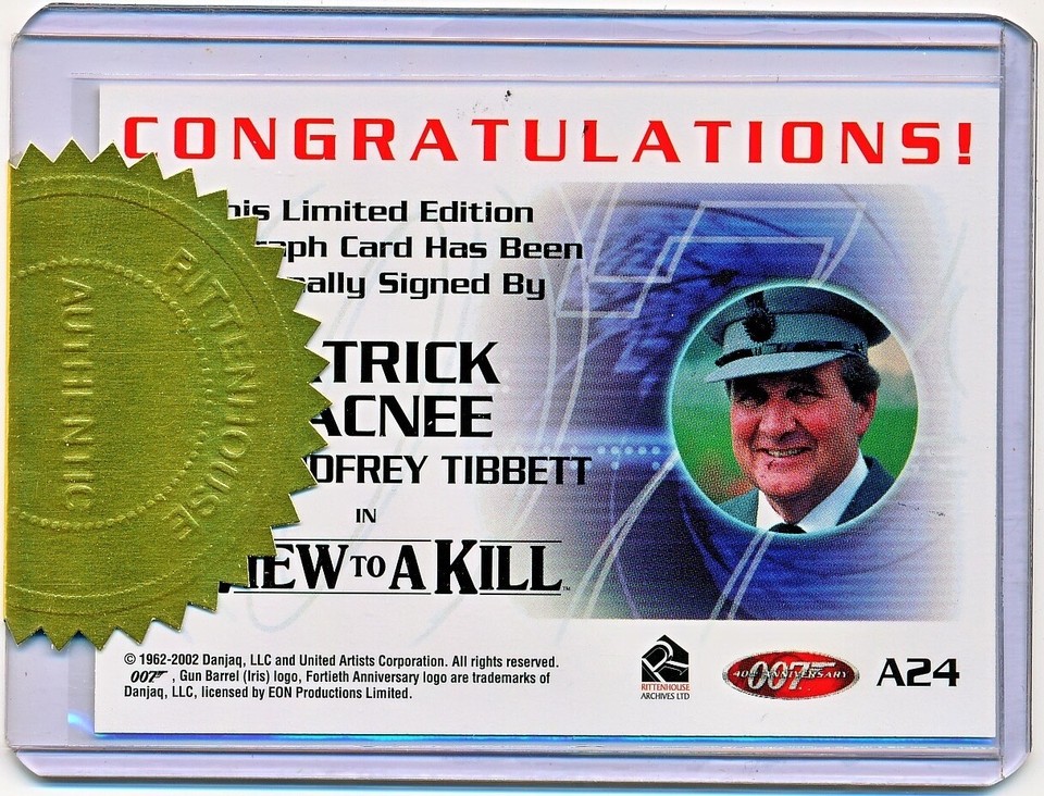 James Bond 40th Anniversary Patrick Macnee Case Topper Autograph Auto # ...