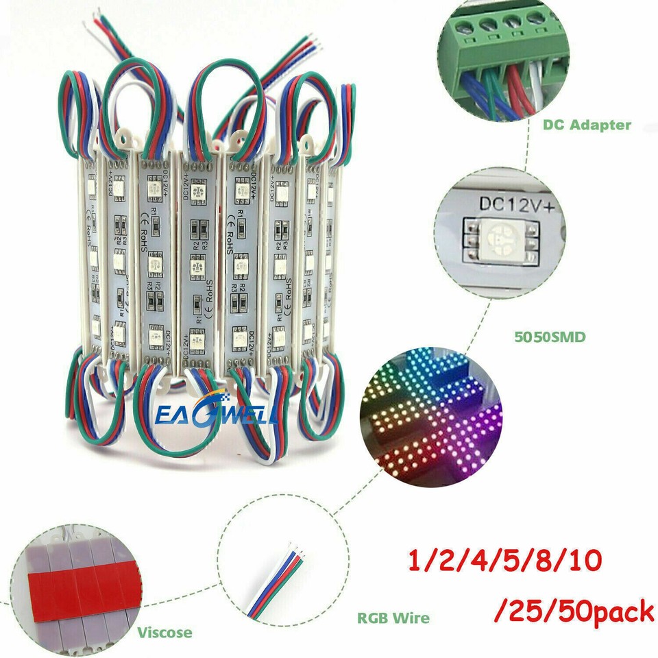 10-100ft 3 LED Module Light 12V 5050 SMD Outdoor Lamp Waterproof+Remote ...