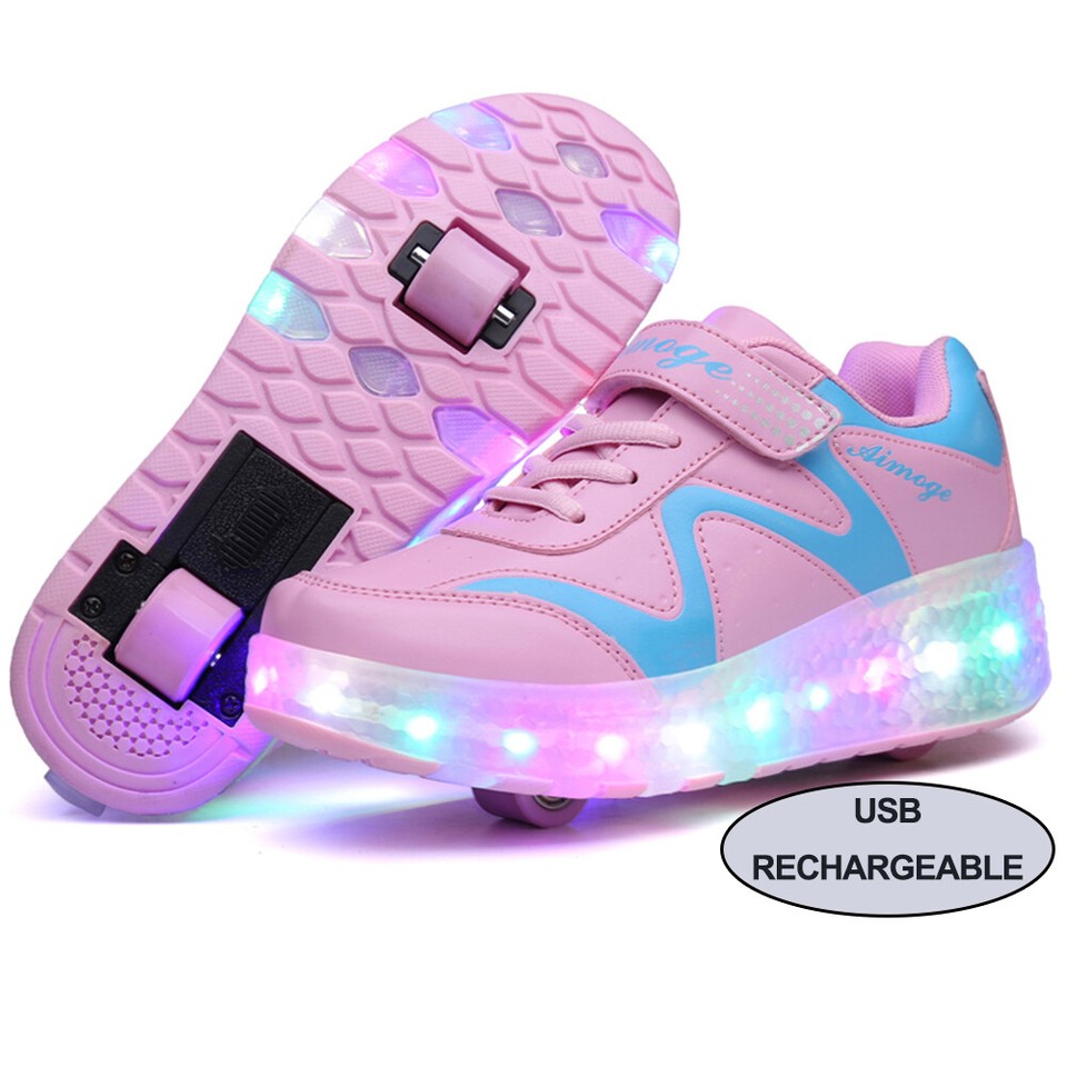 Kids Led Roller Shoes Double Wheels Recharge Sport Skate Sneakers ...