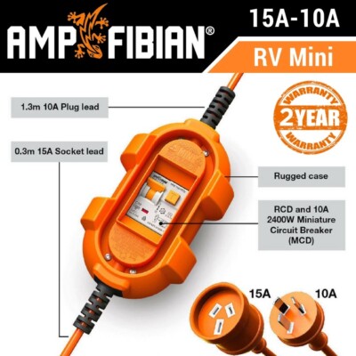 Ampfibian Mini 15A to 10A Converter / Adapter & RCD for Caravan RV 15 ...