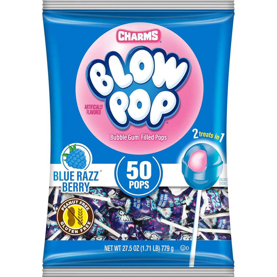 Blow Pop Single Flavor Bag - Blue Raspberry Flavored Lollipops with a ...
