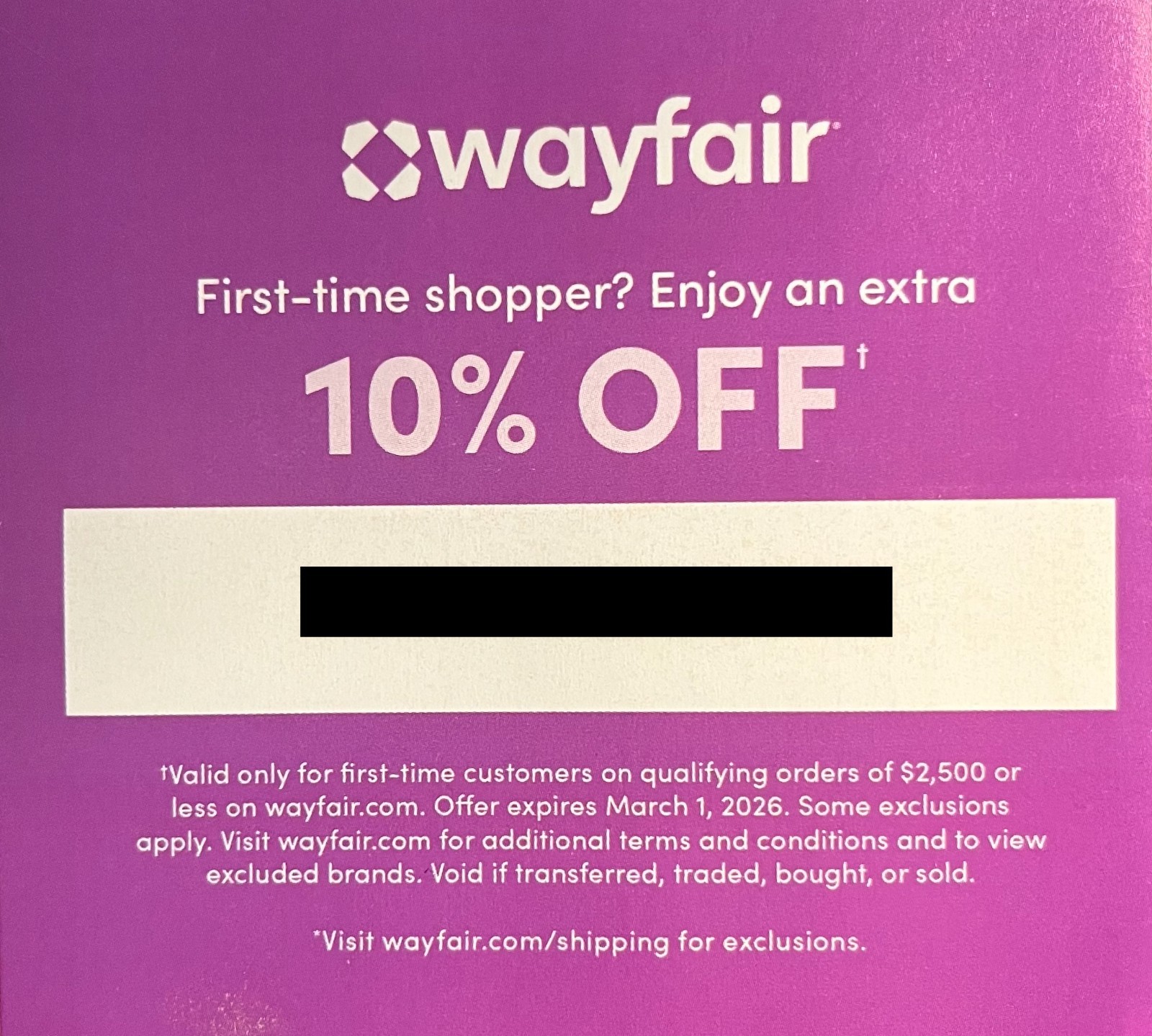 10% Off WAYFAIR First Time Customer Coupon (exp. 3/1/26) | eBay