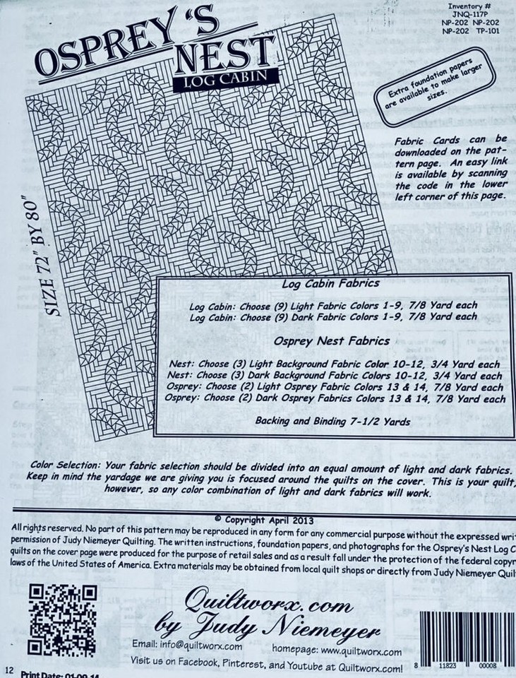 OSPREY'S NEST Log Cabin Foundation Piecing Paper Quilt Pattern Judy ...