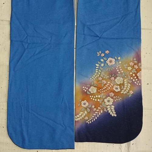 Japanese kimono antique blue asuka flower with glitter furisode | eBay