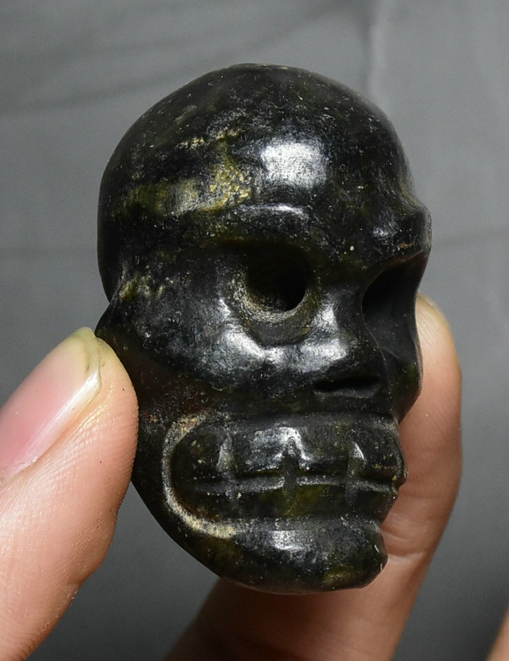 5.3CM Hongshan Culture Meteorite（Black Magnet）Skeleton Devil Skull Head ...