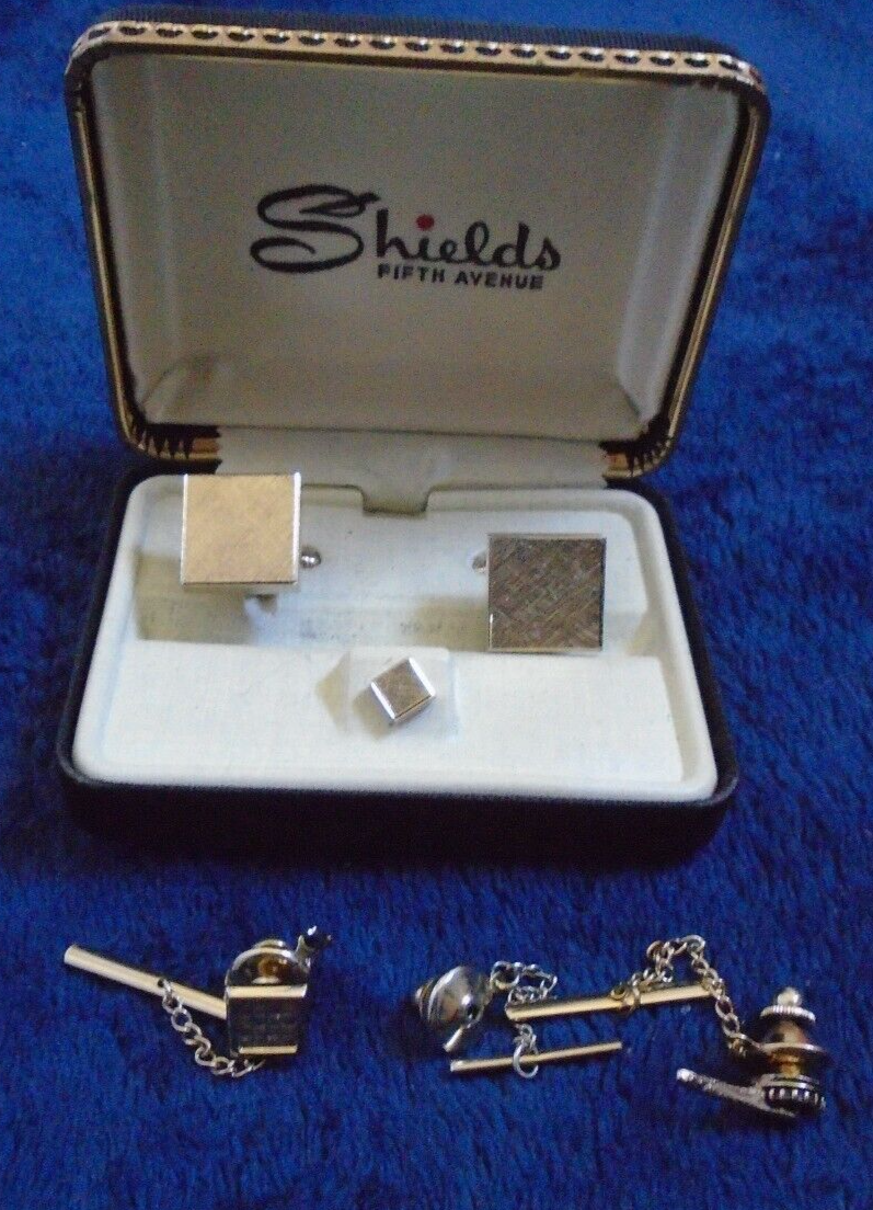 Shields Fifth Avenue Square Gold Cufflinks & Tie Tack in Box | eBay